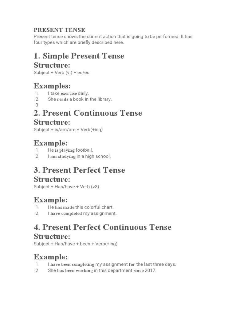 Simple Present Tense: Structure: Examples | PDF | Grammatical Tense ...