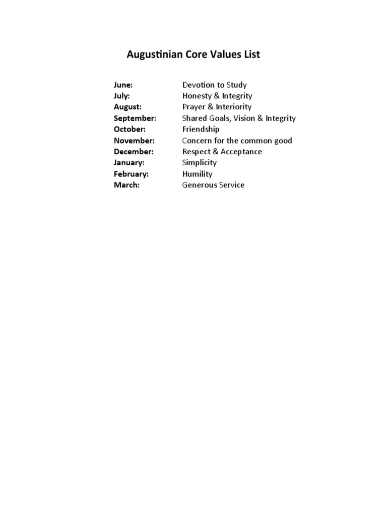 Augustinian Core Values List | PDF