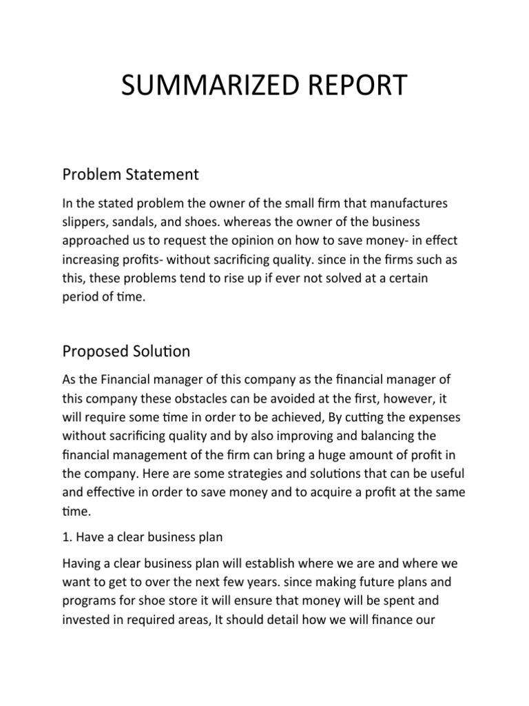 Summarized Report: Problem Statement | PDF | Money | Economies