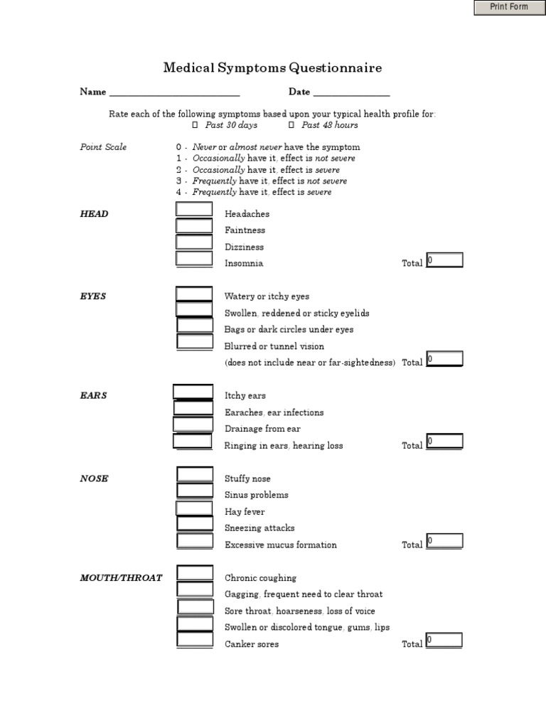 Medical Symptoms Questionnaire - Automated Format | PDF | Psychiatric ...