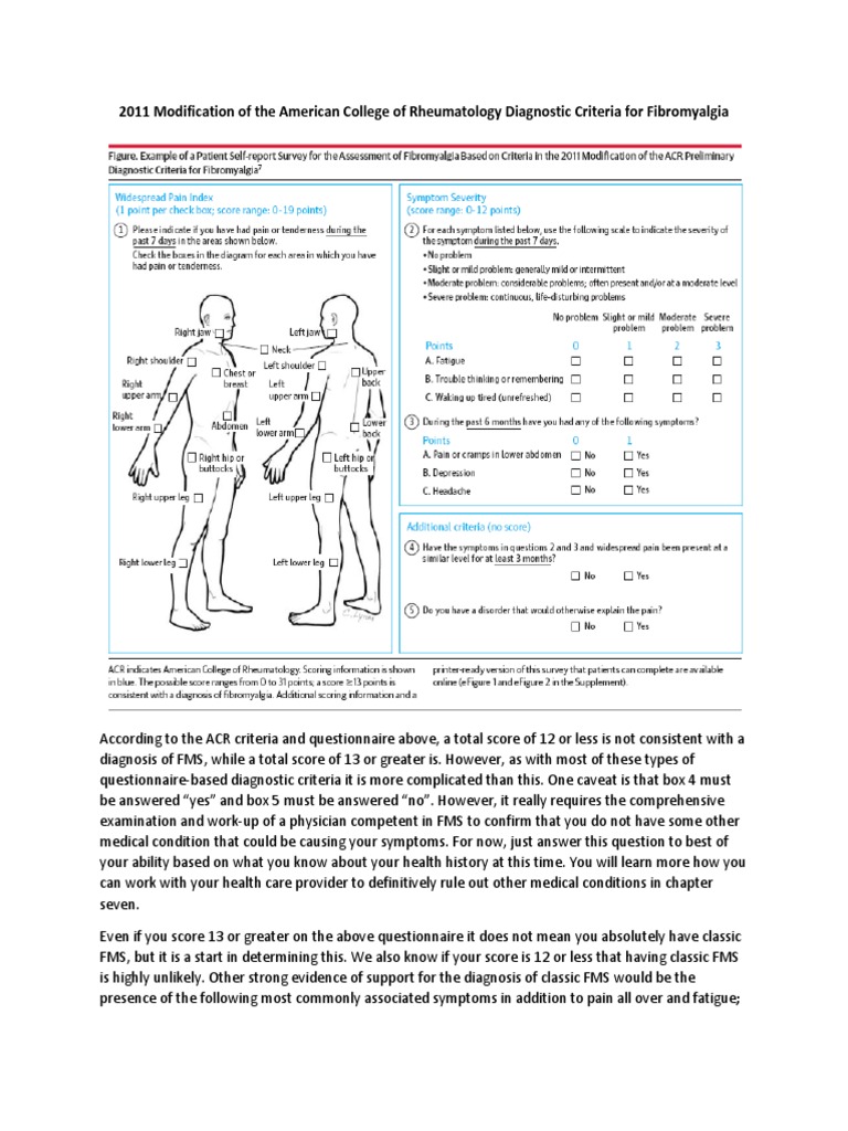 Fibromyalgia ACR Diagnostic Criteria Questionnaire | PDF | Fibromyalgia ...