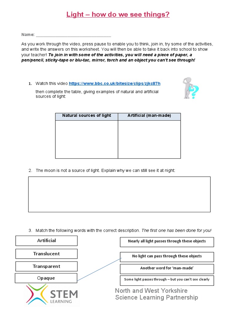 Worksheet Light and How We See Things ks2 | Download Free PDF | Shadow ...