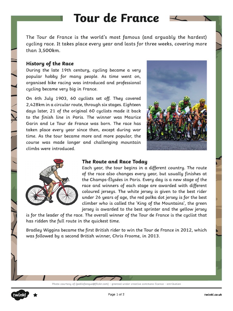 Tour de France Differentiated Reading Comprehension Activity | PDF ...