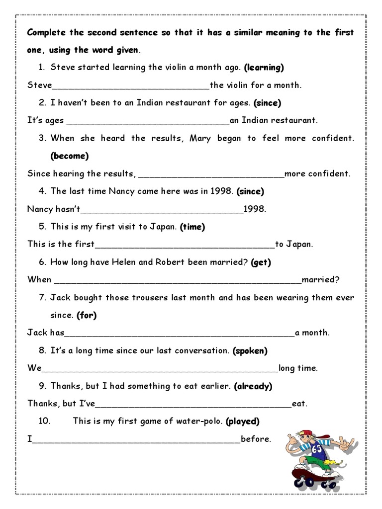 Present Perfect Sentence Exercises | PDF | Linguistics | Cognitive Science