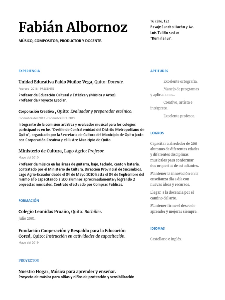 Curriculum Vitae Fabián Albornoz. | PDF | Maestros
