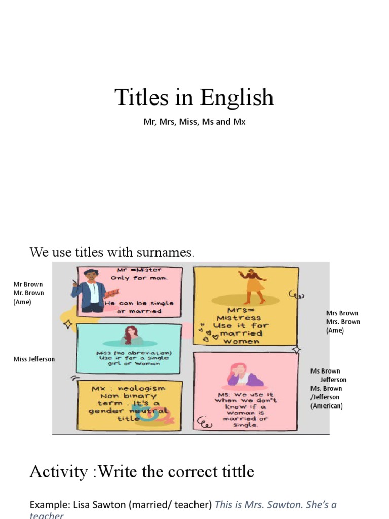 Titles in English: MR, MRS, Miss, Ms and MX | PDF