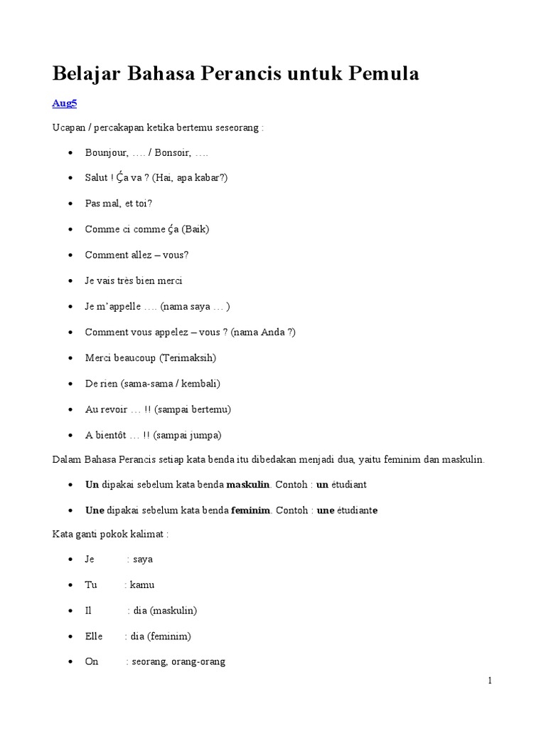 Belajar Bahasa Perancis Untuk | PDF