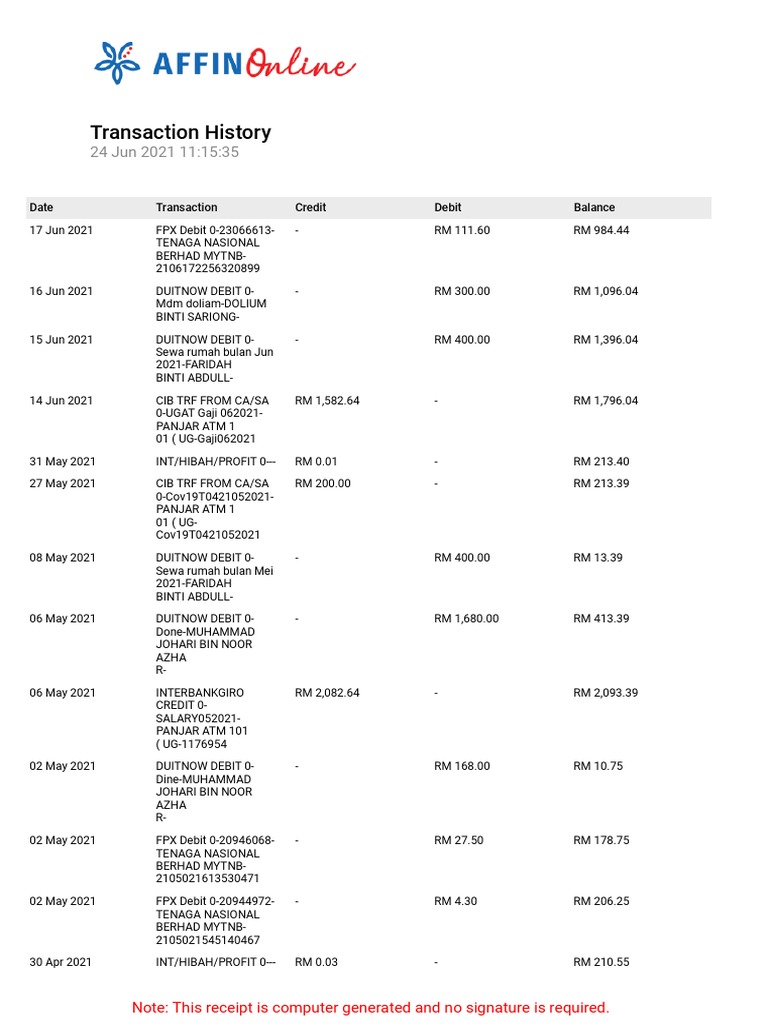 Transaction History | PDF | Debit Card | Service Industries