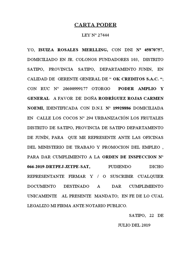 Carta Poder Sunat Persona Juridica | PDF | Autenticación | Gobierno y personalidad