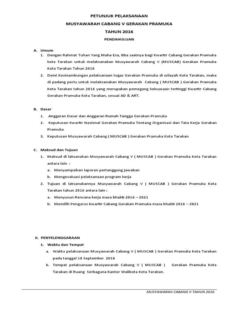 Petunjuk Pelaksanaan Muscab V Pramuka | PDF