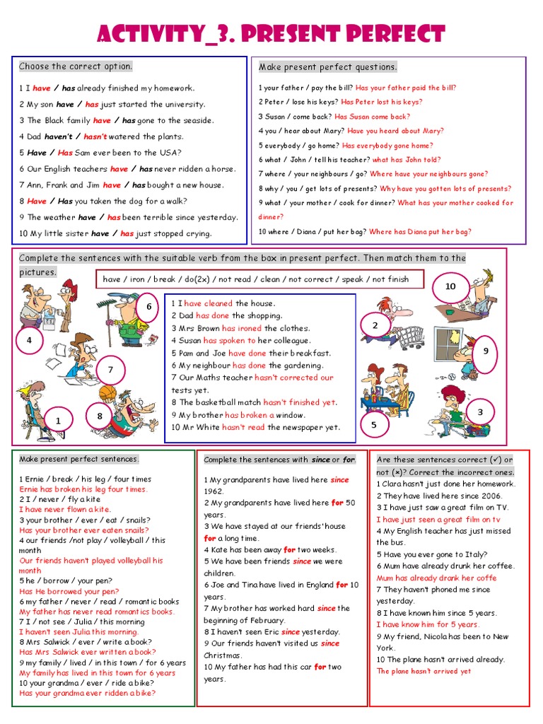 Activity - 3. Present Perfect: Choose The Correct Option. Make Present ...