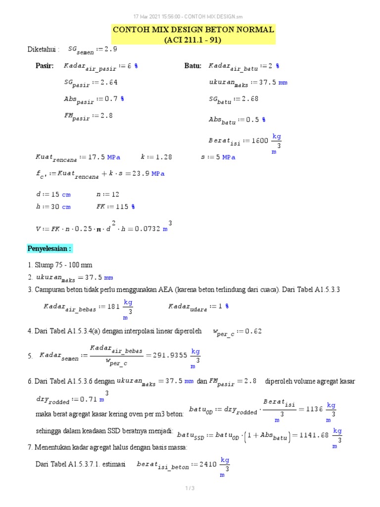 Contoh Mix Design | PDF