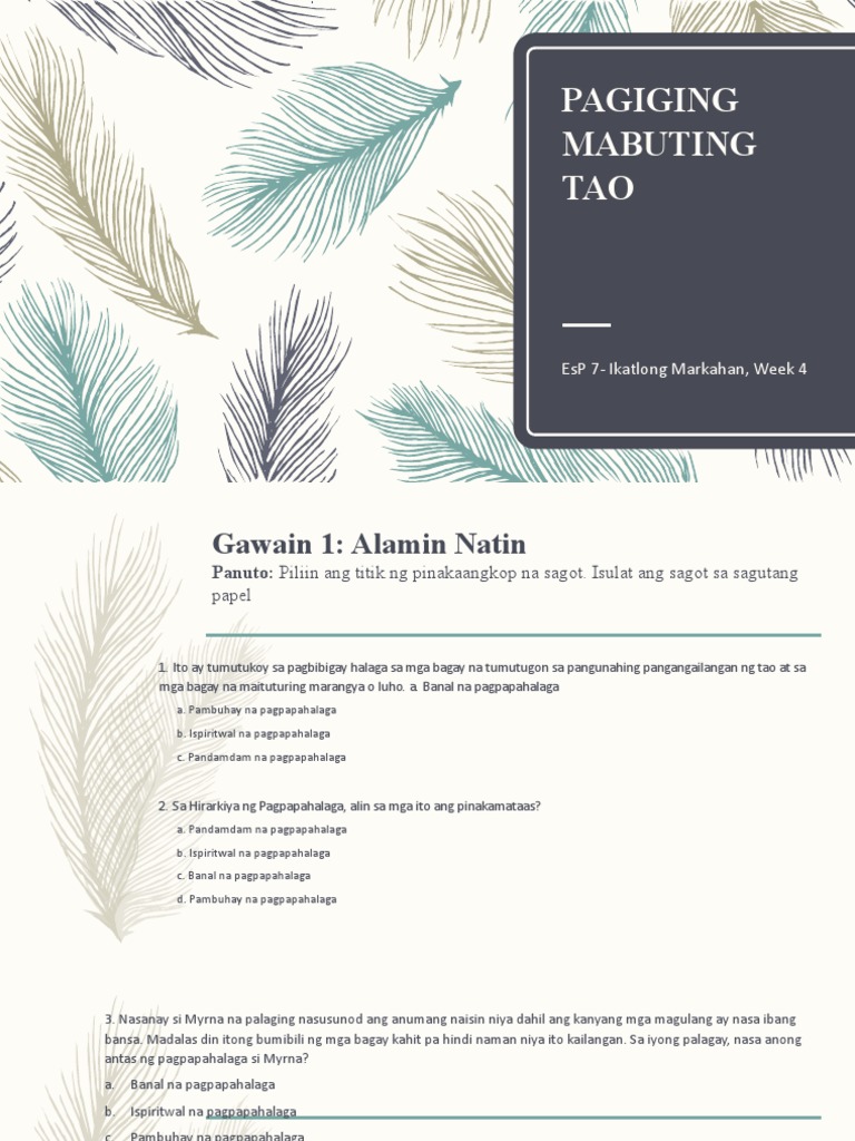 PAGIGING MABUTING TAO - EsP 7 Week 4, Q3 | PDF