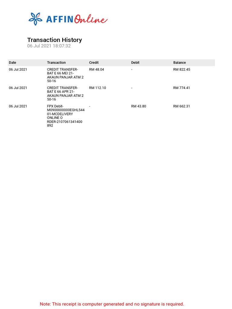 Transaction History | PDF