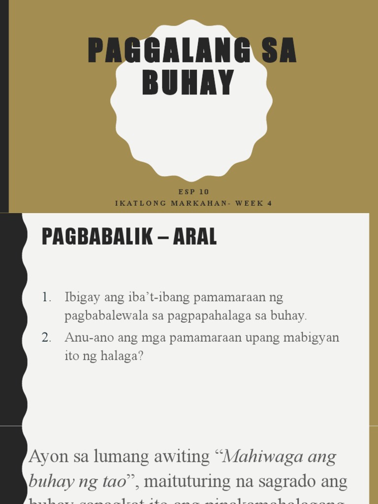Paggalang Sa Buhay-ESP 10 Week 4 - 3rd Quarter | PDF