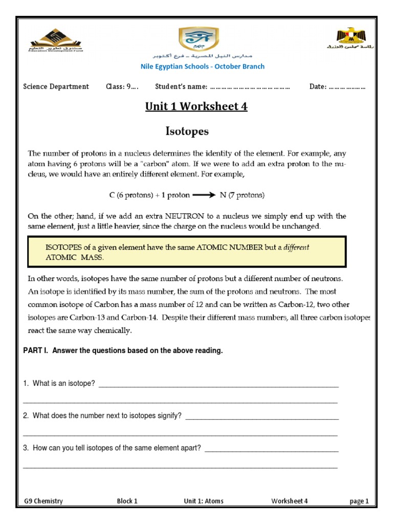 Isotope Practice Worksheet for Grade 9 | PDF | Isotope | Neutron