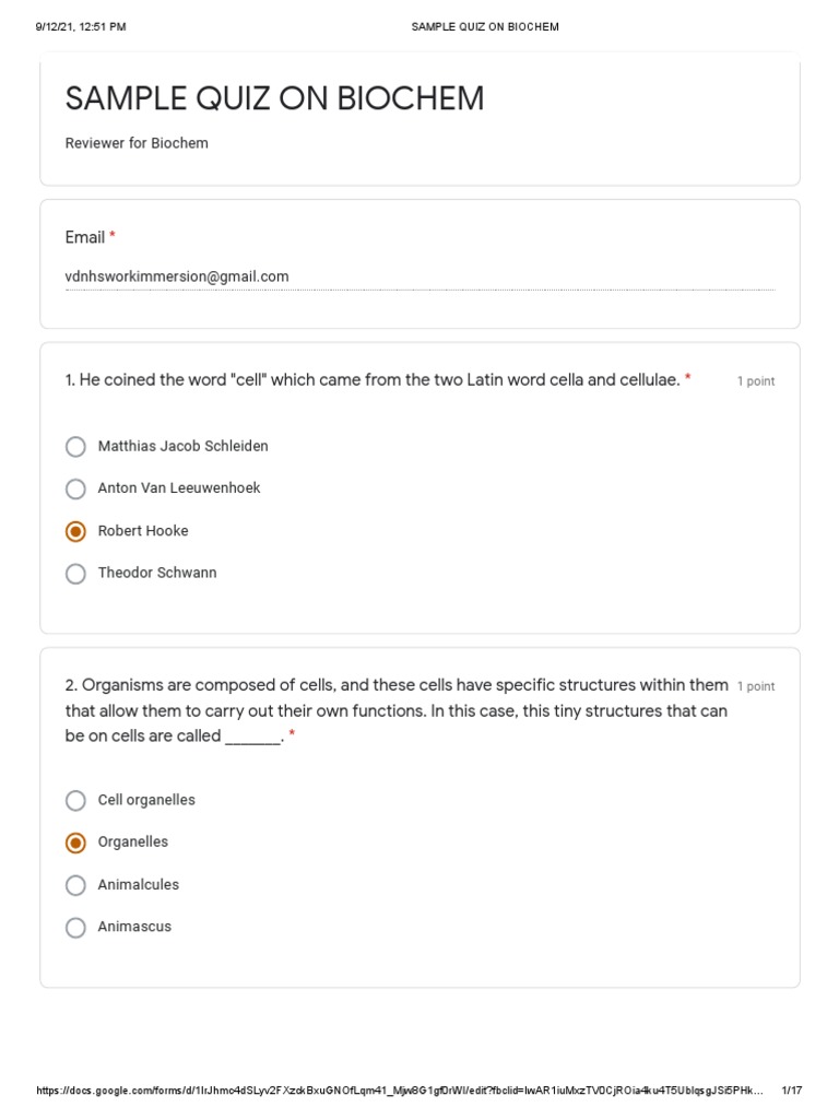 SAMPLE QUIZ ON BIOCHEM Answers | PDF | Endoplasmic Reticulum | Cell ...