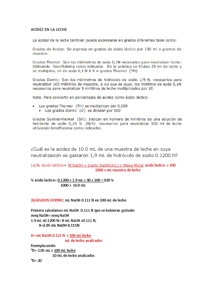 Determinación de la acidez en una muestra de leche mediante valoración ...