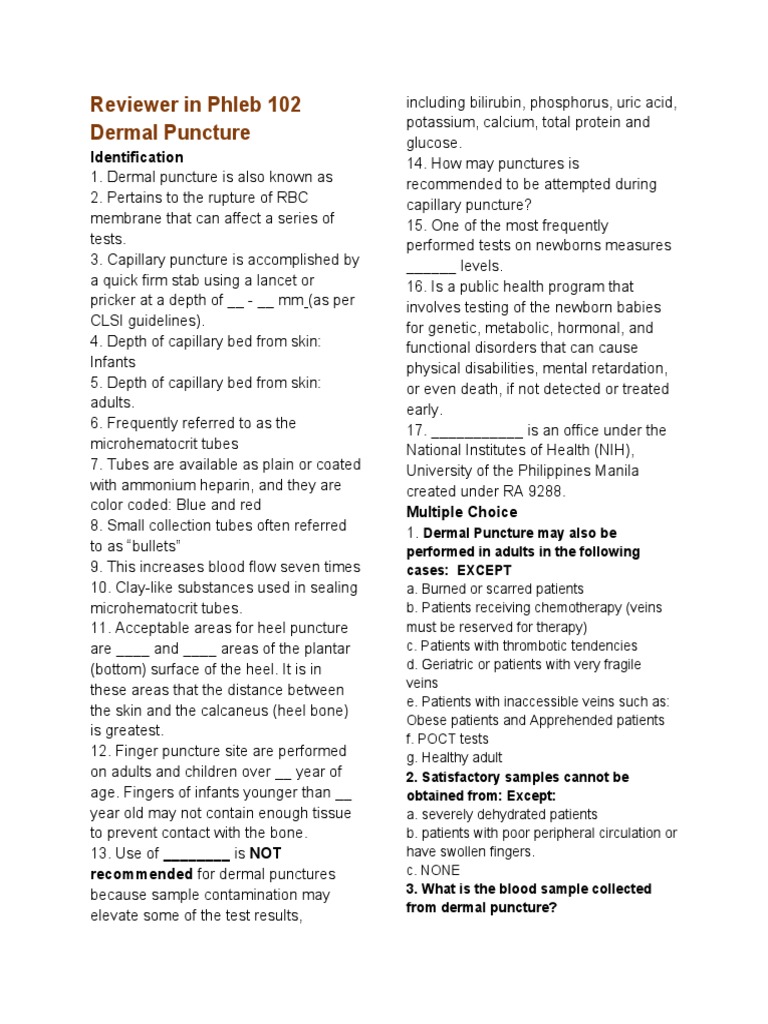 Reviewer in Phleb 102 (Week 3) | PDF | Blood | Capillary