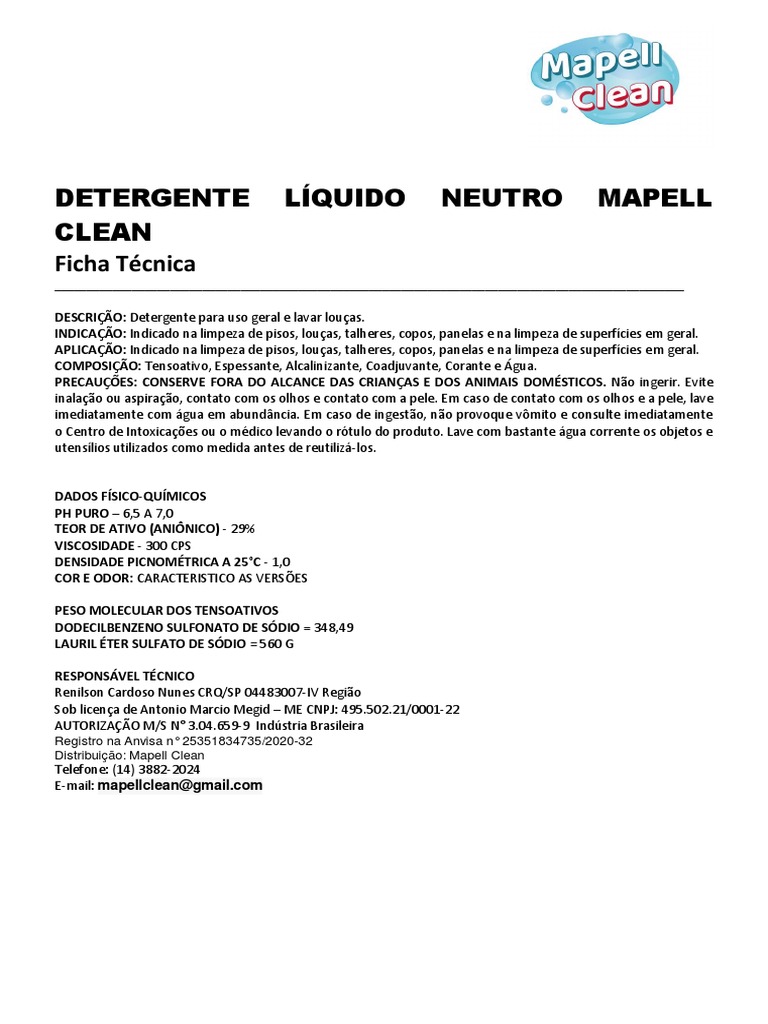Ficha Técnica Detergente | PDF