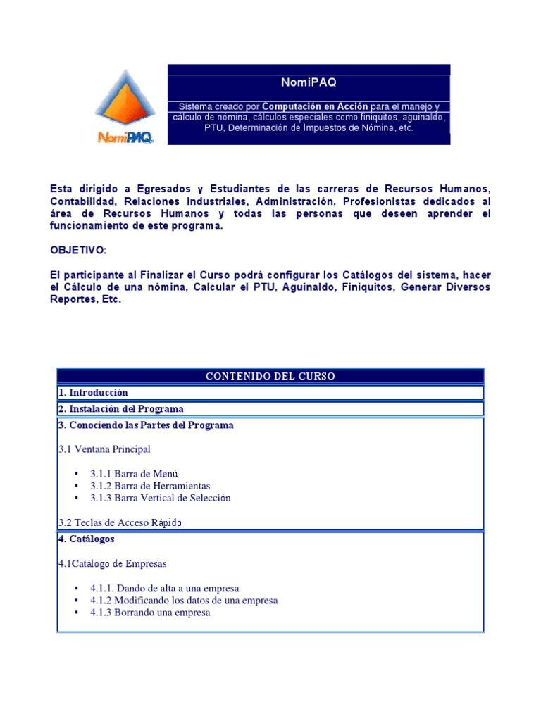 Curso de Manejo de Nómina NomiPAQ | PDF | Business | Informática y ...