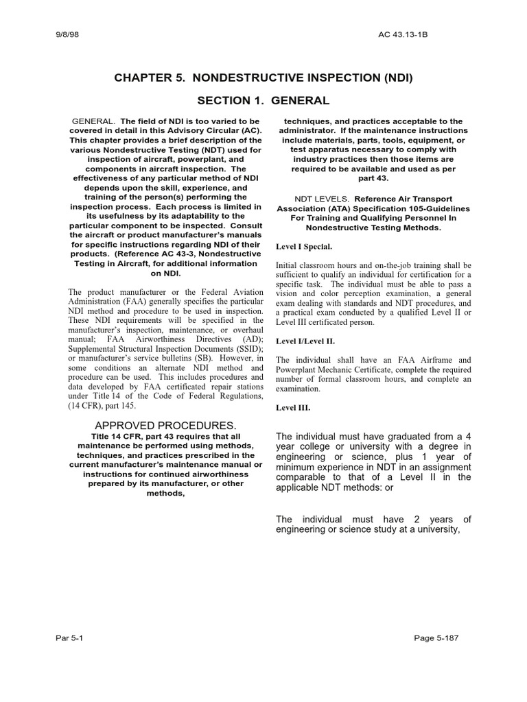 Chapter 5. Nondestructive Inspection (Ndi) Section 1. General ...