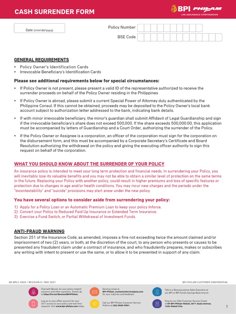 Cash Surrender Form: General Requirements | PDF | Insurance | Identity Document