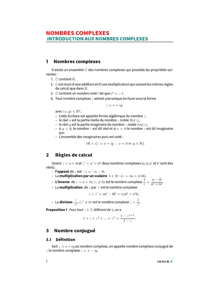 Module 1 - Nombres-Complexes-Partie1 | PDF | Nombre complexe | Algèbre
