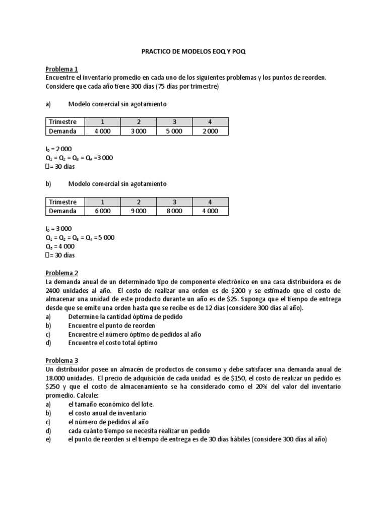Practico de Modelos Eoq y Poq | PDF | Inventario | Economias