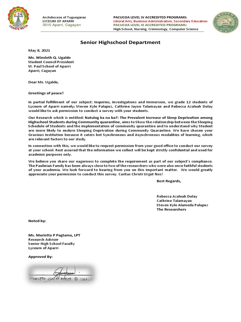 Request Letter For Survey | PDF