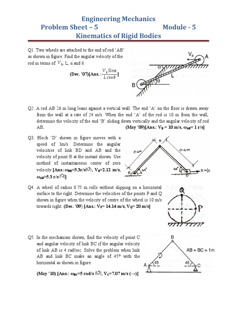Kinematics of Rigid Bodies Problems | PDF | Kinematics | Velocity