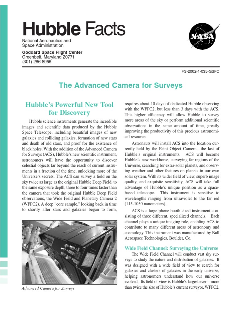 Hubble Facts The Advanced Camera For Surveys | PDF | Hubble Space ...