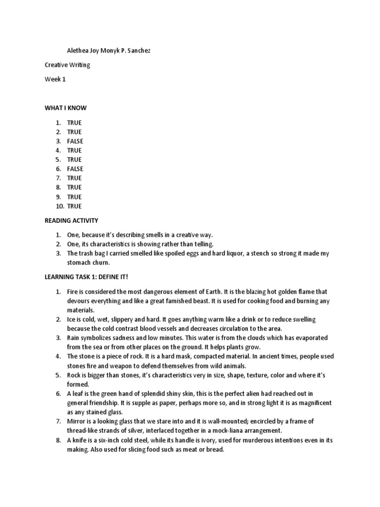 Creative Writing Week 1 Insights | PDF | Poetry