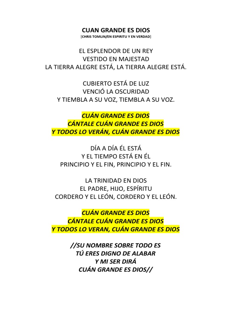 Cuan Grande Es Dios Letra | PDF