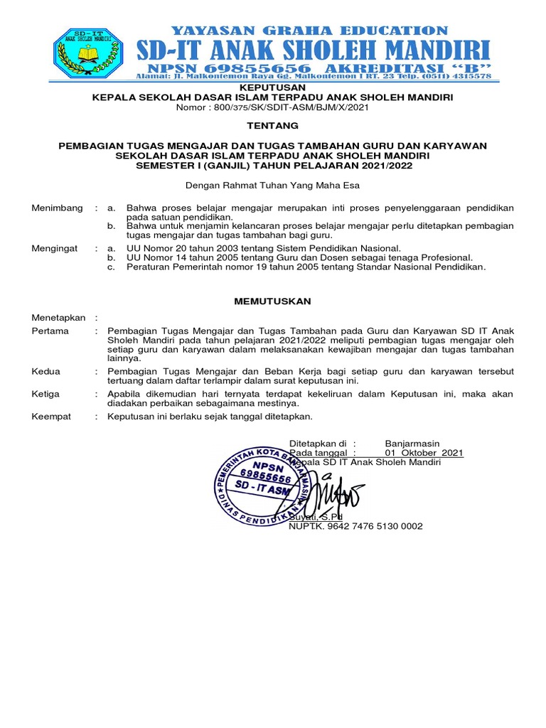 SK Pembagian Tugas Sem Genap 2020 - 2021 | PDF