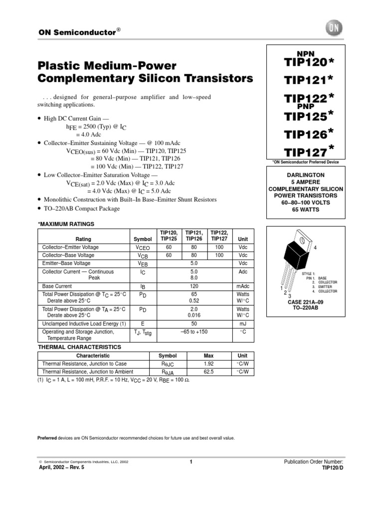 Tip 122 127 | PDF | Bipolar Junction Transistor | Electrical Components