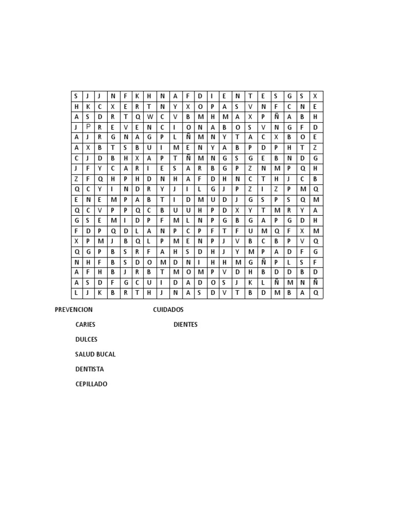 Sopa de Letras: Salud Bucal Infantil | PDF