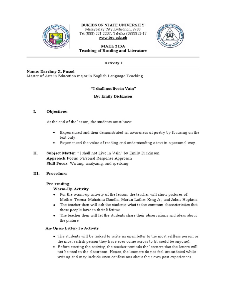 Activity 1 (Pre, During, Post-Reading Aactivities) | PDF | Teachers ...