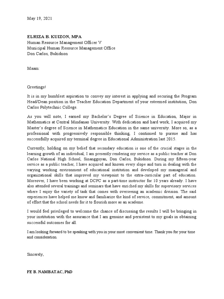 Apply Program Head Teacher Education | PDF