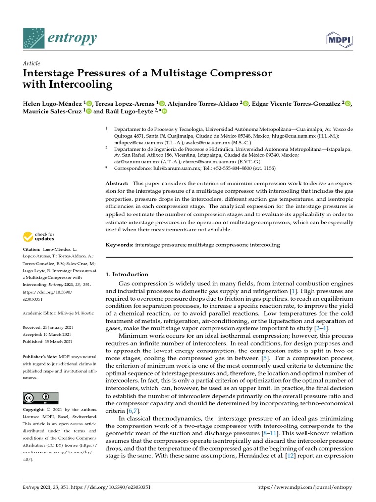 Interstage Pressures of A Multistage Compressor With Intercooling | PDF ...