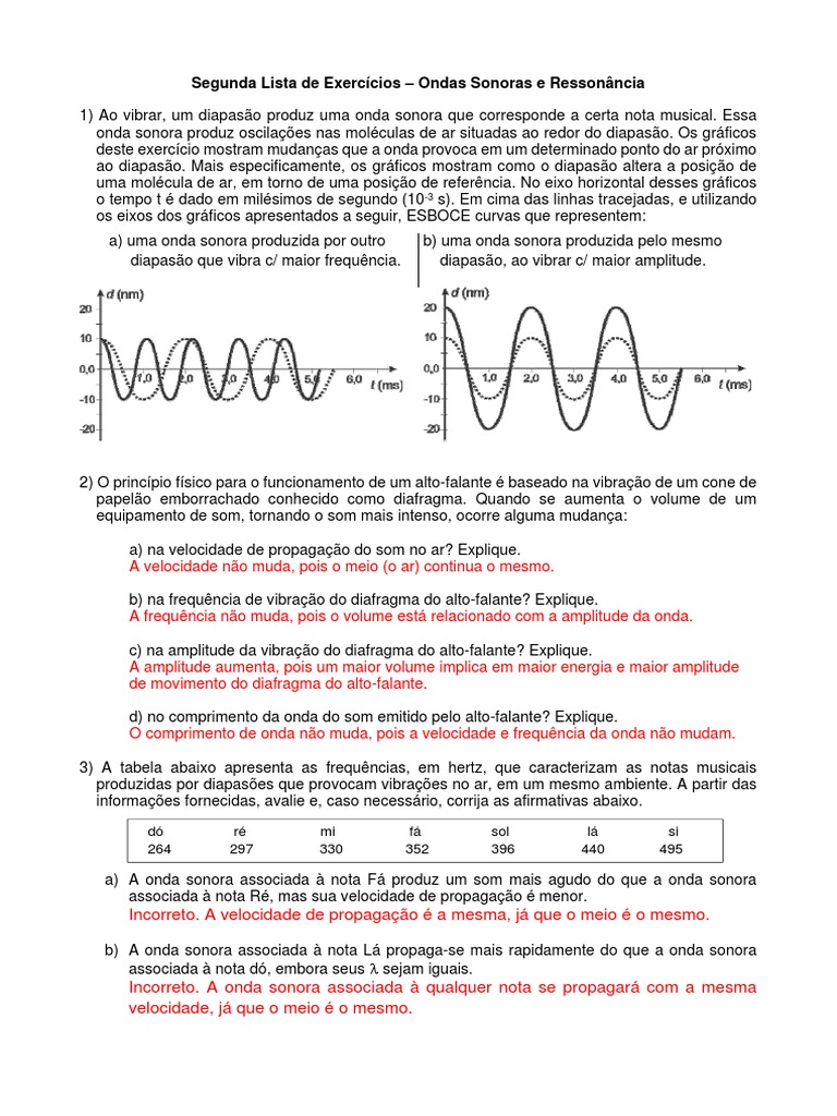 Segunda Lista de Exercícios - Ondas Sonoras e Ressonância | PDF | Ondas | Som