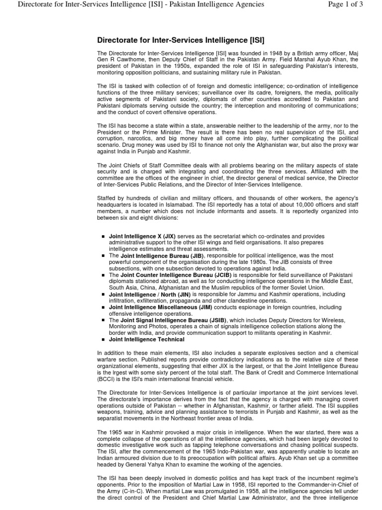 Overview of Pakistan's ISI Operations | PDF | Inter Services ...