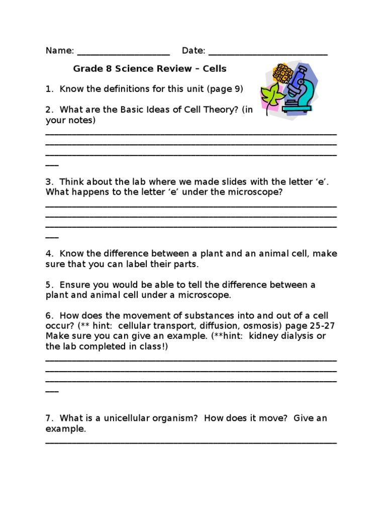 Grade 8 Science: Cell Review Guide | PDF