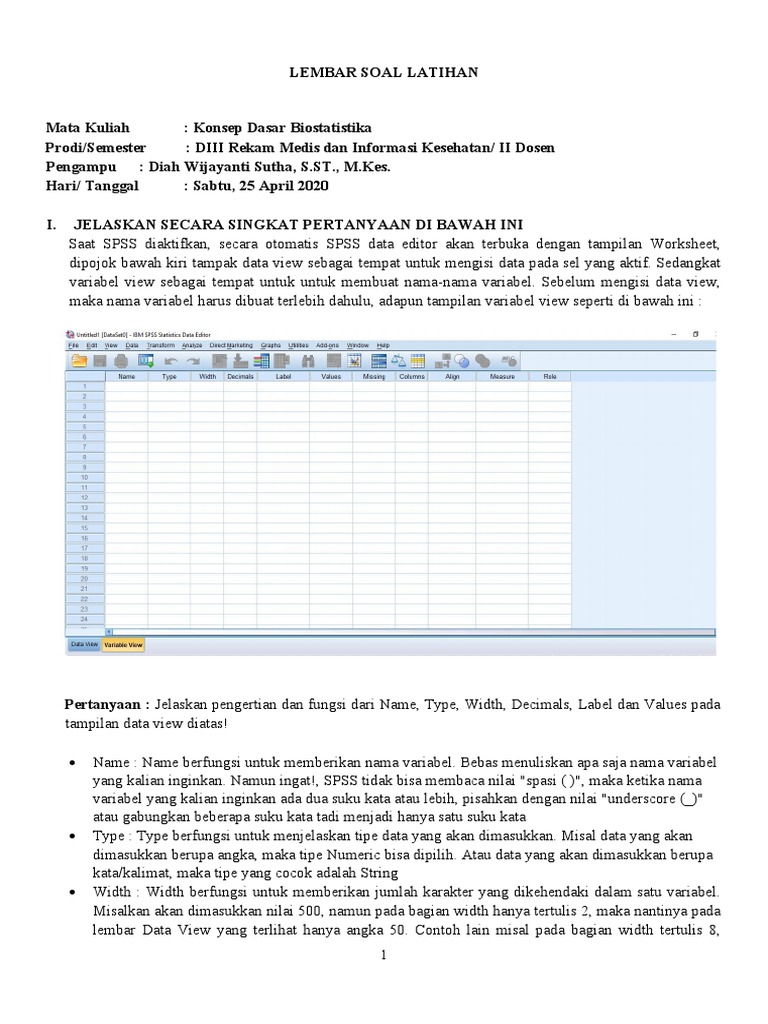 Latihan 1. Topik Statistika Deskriptif SPSS | PDF
