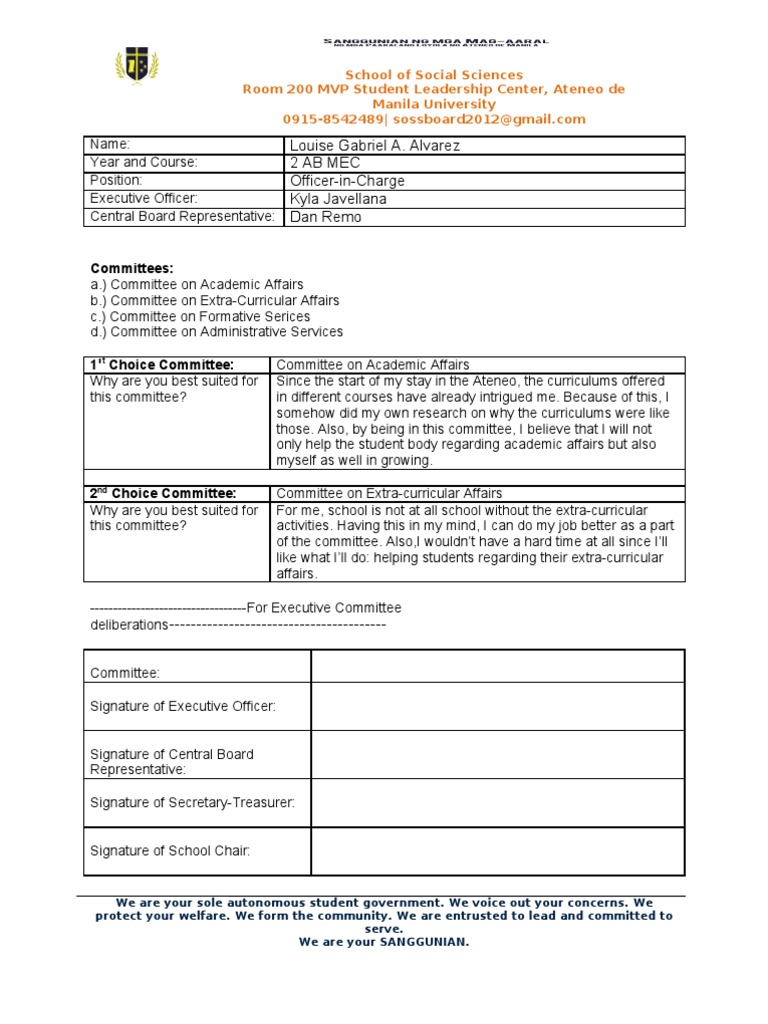 Committee Application Form | PDF | Behavior Modification | Learning