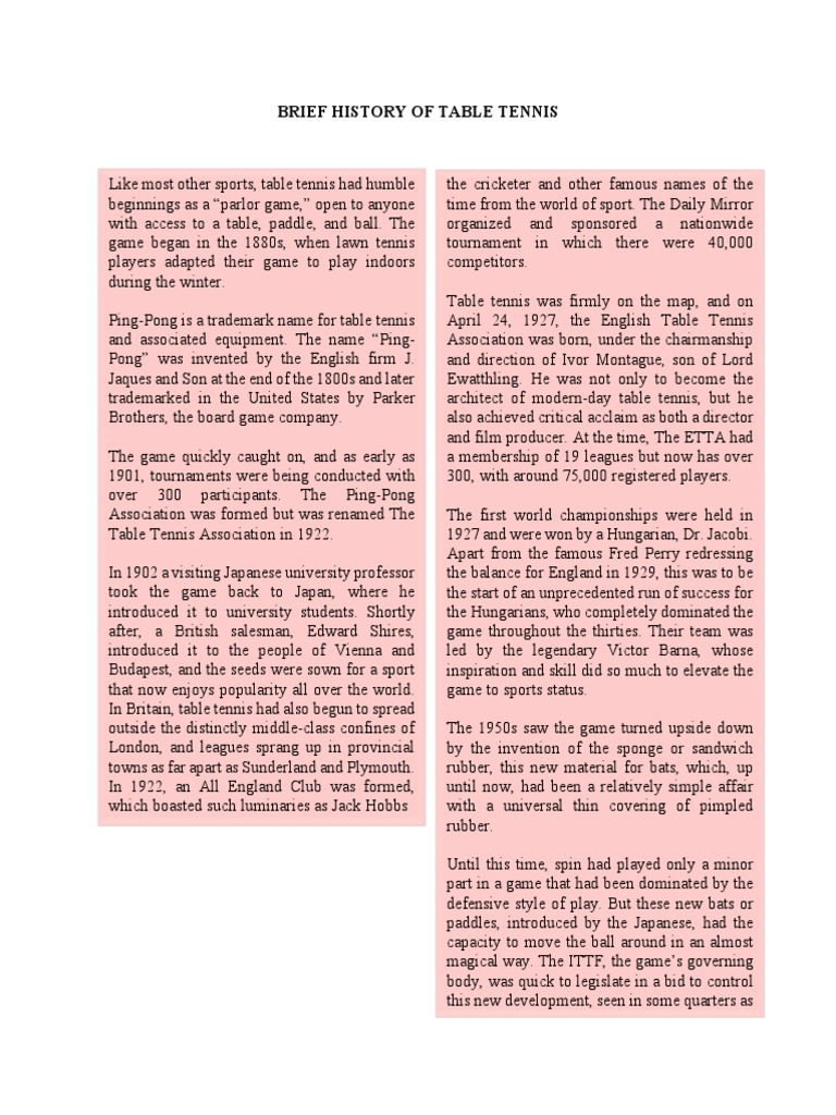 History of Table Tennis Evolution | PDF | Table Tennis | Ball Games