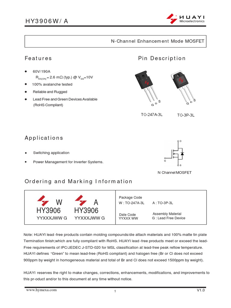 HY3906 | PDF | Diode | Field Effect Transistor