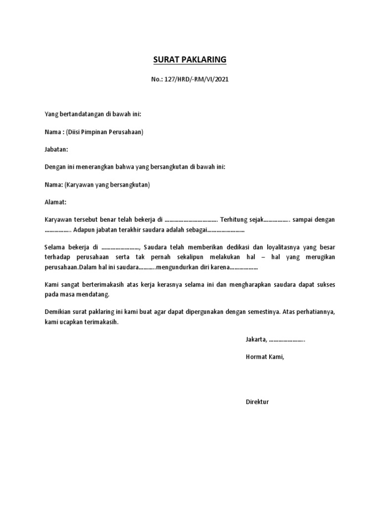 Contoh Surat Paklaring | PDF