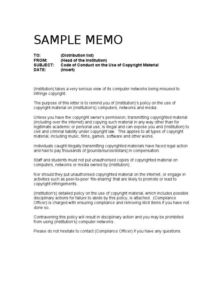 University sample memo