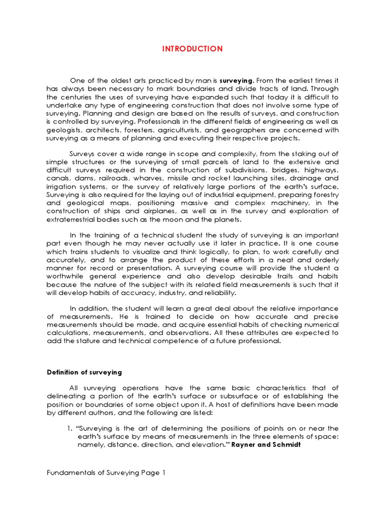 Introduction to Surveying Fundamentals | PDF | Surveying | Measurement